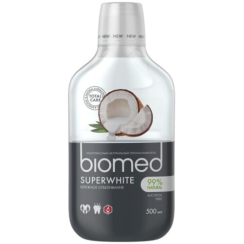 Biomed ополаскиватель для полости рта Superwhite Кокос антибактериальный бережное отбеливание, 500 мл, кокос, мультиколор
