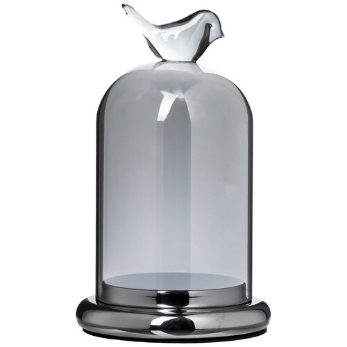 Подсвечник стекло на 1 свечу "Колба с птичкой" серебристая дымка 21,5х12,5х12,5 см (1 шт.)