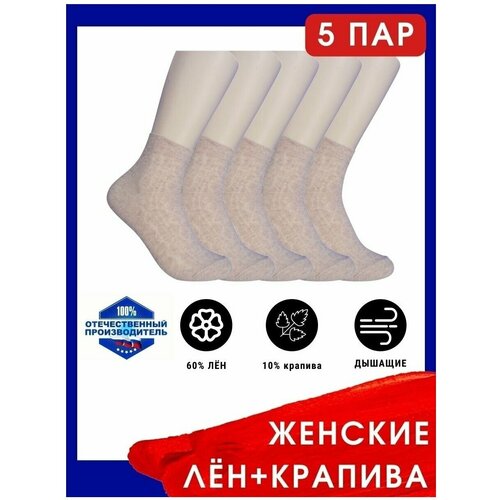 Носки Белорусский лён, 100 den, 5 пар, размер 23-25, белый, бежевый