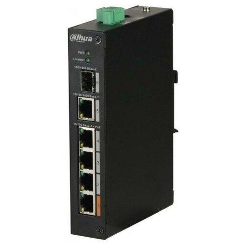 Коммутатор Dahua DH-PFS3106-4ET-60 4x100Mb 1G 1SFP 3PoE 60W неуправляемый