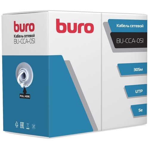 Кабель сетевой Buro BU-CCA-051 UTP 4 пары cat5E solid 0.51мм CCA 305м серый