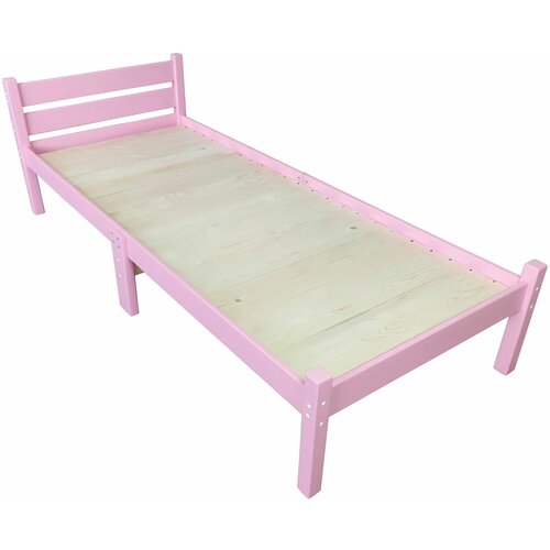 Кровать односпальная Классика Компакт сосновая со сплошным основанием, розовая, 190х70 см