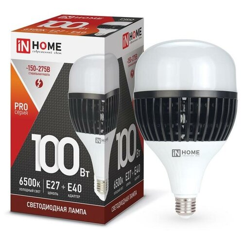 Лампа светодиодная LED-HP-PRO 100Вт 6500К холод. бел. E27 9000лм 150-275В с адаптером E40 | код.4690612035697 | IN HOME (2шт. в упак.)