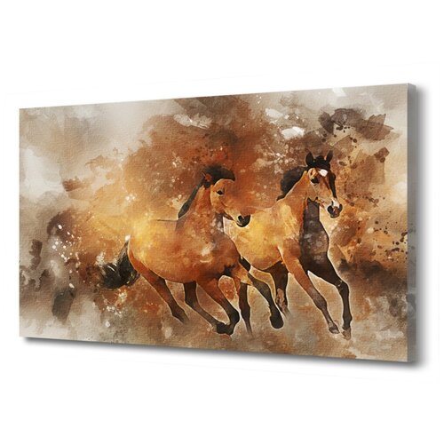 Картина на холсте "Пара рыжих лошадей. Репродукция" PRC-694 (45x30см). Натуральный холст