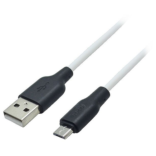 Кабель USB - микро USB HOCO X21, 1.0м, круглый, 2A, силикон, цвет белый, с чёрным коннектором