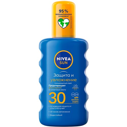 Nivea Солнцезащитный спрей Защита и увлажнение SPF 30 SPF 30, 200 мл