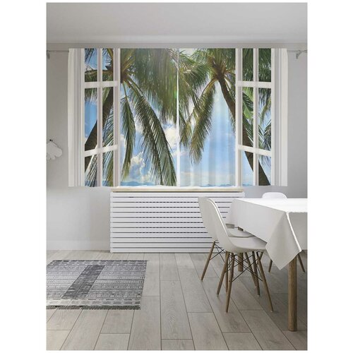 Классические шторы JoyArty "Пальмовое окно", серия Oxford DeLux, 2 полотна 145x180 см