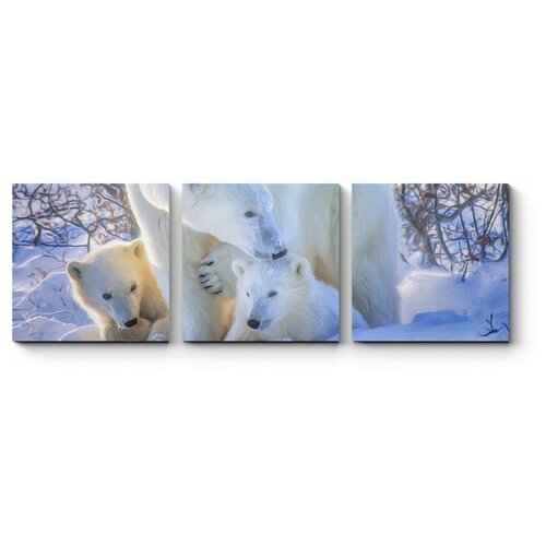 Модульная картина Семейная прогулка полярных медведей 70x23