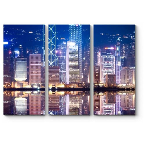 Модульная картина Ночной Гонконг в отражении водах бухты 160x115