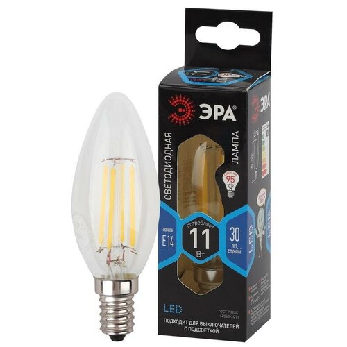 Лампа светодиодная филаментная F-LED B35-11W-840-E14 11Вт B35 свеча 4000К нейтр. бел. E14 | код. Б0046987 | Эра (25шт. в упак.)