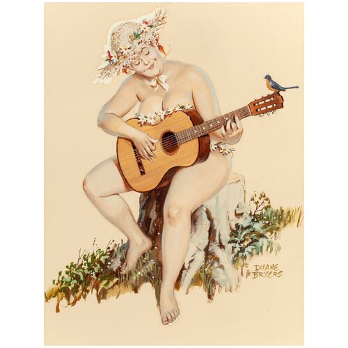 Постер / Плакат / Картина Хильда и гитара 40х50 см в раме