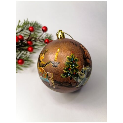 Елочный шар "Мишка " ручной росписи диаметр 8см ( новогоднее украшение/ ручная работа)