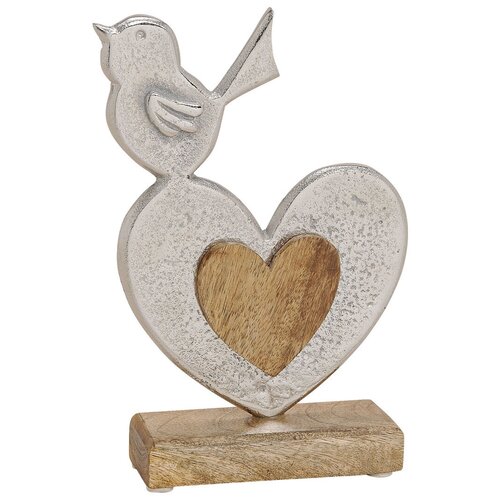 Декоративная фигура "Сердце с птичкой, серебро"