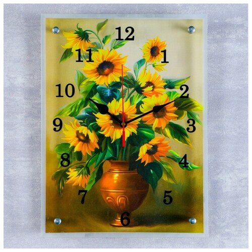 Сюжет Часы настенные, серия: Цветы, "Желтые цветы в вазе", 30х40 см, микс