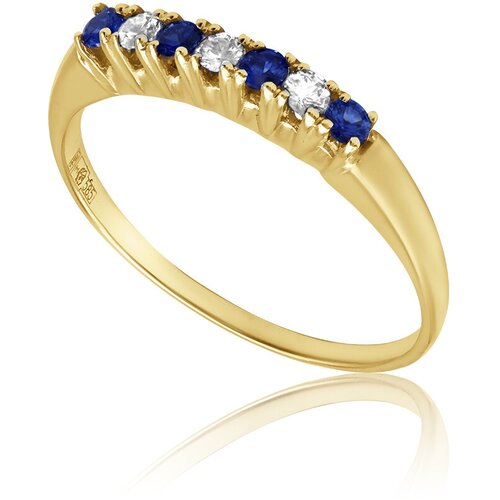 Кольцо помолвочное 1RBC, желтое золото, 585 проба, бриллиант, сапфир, размер 17.5, синий, бесцветный