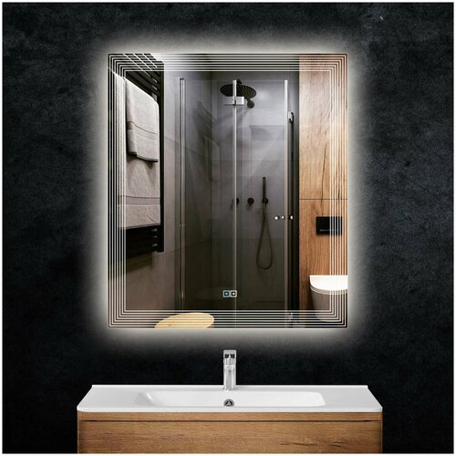 Зеркало "Rodez" в ванную комнату с подогревом и LED подсветкой, 70 х 80 см, настенное туалетное зеркало для макияжа, навесное зеркало для ванной