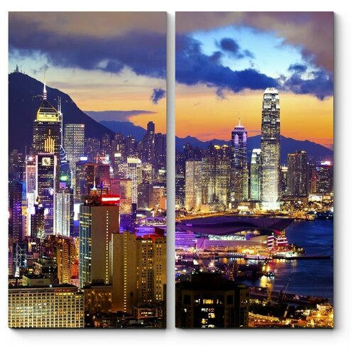 Модульная картина Красочный Гонконг в лучах закатного солнца 40x40