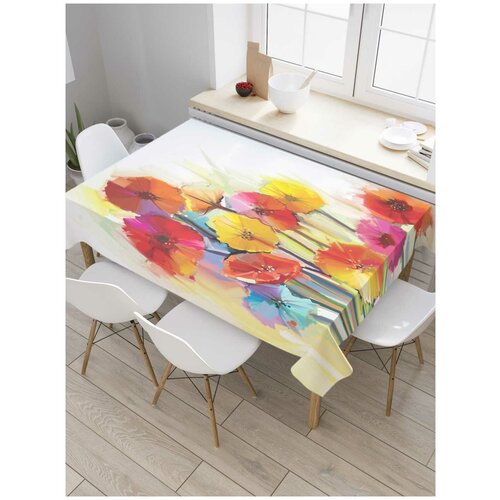 Скатерть прямоугольная JoyArty на кухонный стол "Цветочные краски" из оксфорда, 180x145 см