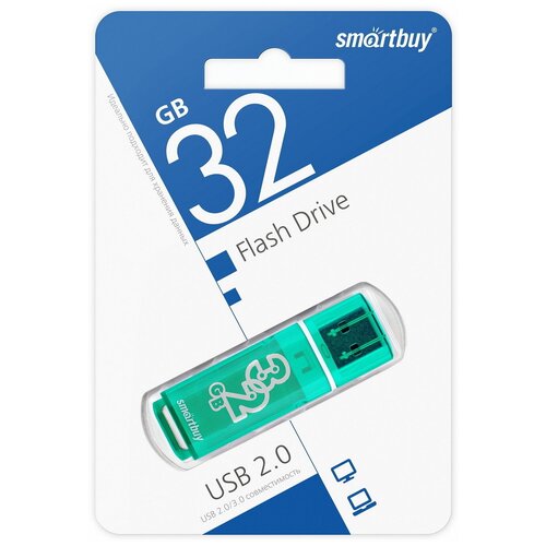 USB Флеш-накопитель(флэшка) SmartBuy(СмартБай) Glossy 32 ГБ, зеленый
