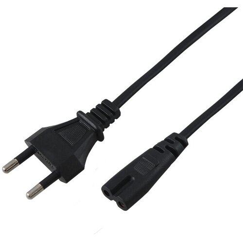 Сетевой Шнур, вилка-евроразъем С7, кабель 2x0,75 мм 3 м (для питания ноутбука) PE пакет, цвет: Черный