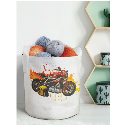 Текстильный мешок горшок для рассады и цветов, из войлока гроубэг JoyArty "Гонки на мотоцикле" 19 л