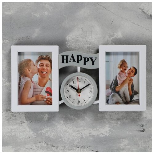 Часы-фоторамка Рубин настенные, серия: Фото, "Family", на 2 фото, плавный ход, d 9 см, 1 АА, 17*35 см