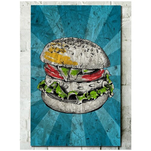 Картина интерьерная на рельефной доске кухонные постеры (бургер, кухня, кафе, кофе, еда) - 5011. jpg