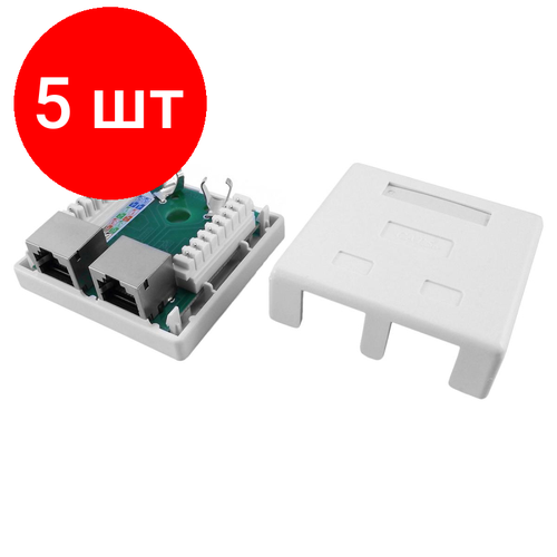 Комплект 5 штук, Розетка Hyperline SB1-2-8P8C-C5e-SH-WH RJ-45 8P8C, кат.5e, экран, двой, внеш