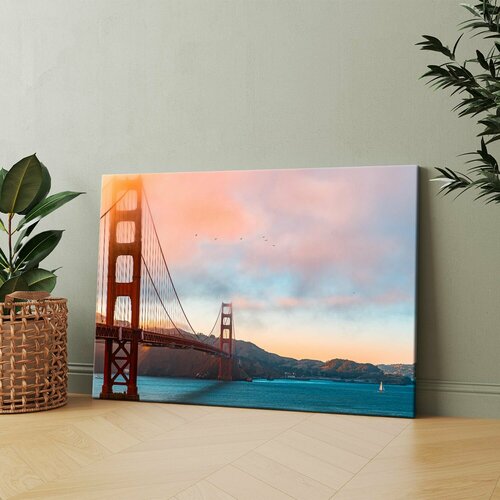 Картина на холсте (Мост Золотые Ворота в Сан Франциско) 40x60 см. Интерьерная, на стену.