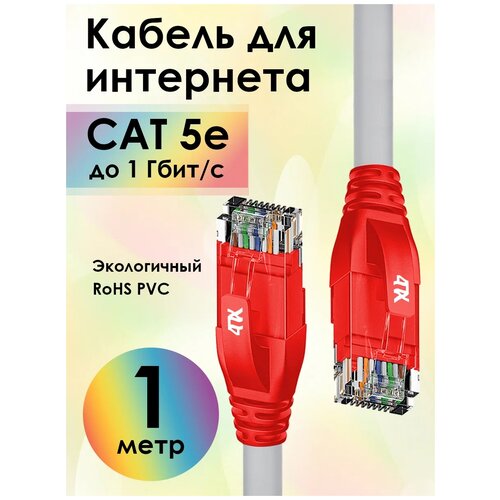 Патч-корд UTP LAN компьютерный кабель для подключения интернета cat 5e RJ45 1Гбит/c (4PH-LNC5000) серый; красный 1.0м