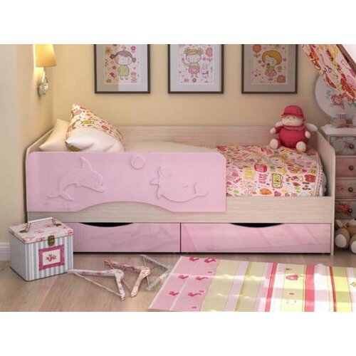 Кровать Алиса КР-812 80х160 (1632*640*848), Дуб белфорт-Розовый металлик