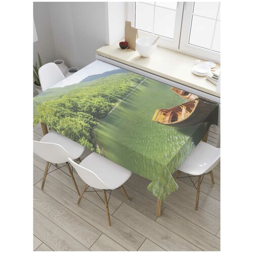 Скатерть прямоугольная JoyArty на кухонный стол "Деревянный причал на озере" из оксфорда, 120x145 см