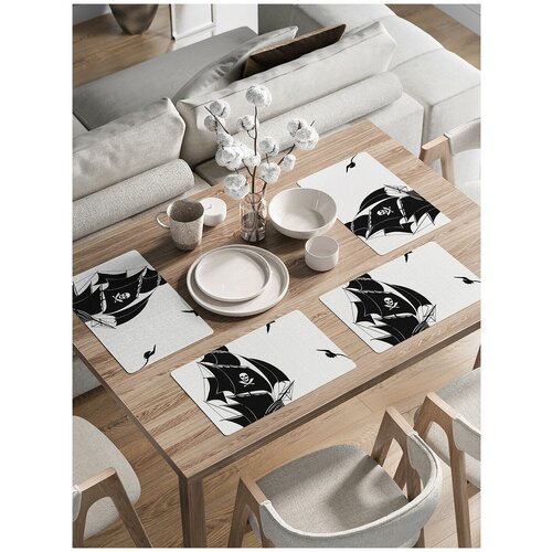 Комплект тканевых салфеток, плейсматов с рисунком JoyArty "Пиратский парусник" для сервировки стола, подарочный набор 46x30 см, 4шт.