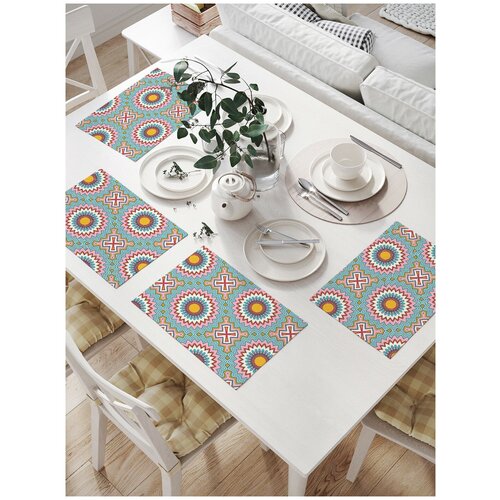 Салфетки на стол для сервировки прямоугольные, плейсмат JoyArty "Орнамент с цветами", 32x46 см, в комплекте 4шт.