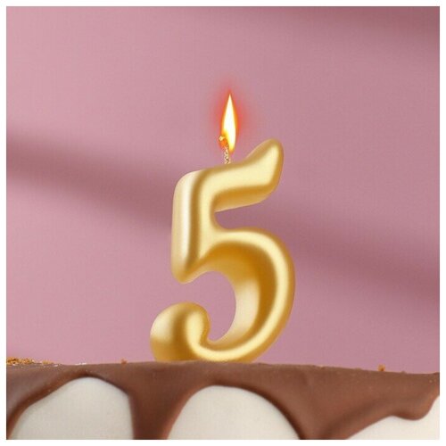 Свеча для торта цифра "Овал" золотая "5", большая, 7 см