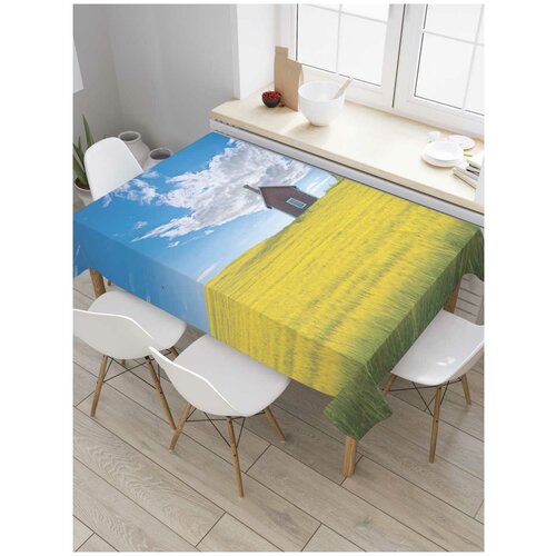 Скатерть прямоугольная JoyArty на кухонный стол "Маленький полевой дом" из оксфорда, 120x145 см