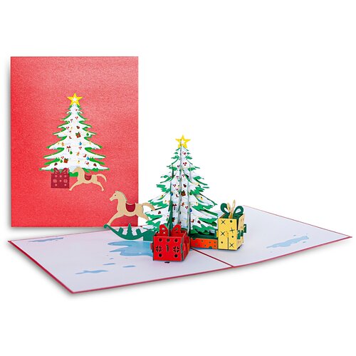 3D открытка Новогодняя елка с подарками
