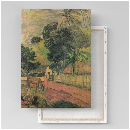 Картина на холсте с подрамником / Paul Gauguin / Гоген Поль - Пейзаж. Лошадь на дороге