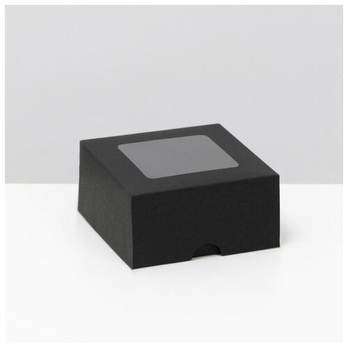 Коробка складная, крышка-дно, с окном, черная, 10 х 10 х 5 см 10 шт