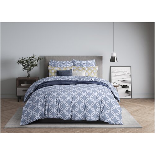Комплект постельного белья Guten Morgen Эдельвейс 802, 2-спальное с европростыней, бязь, синий