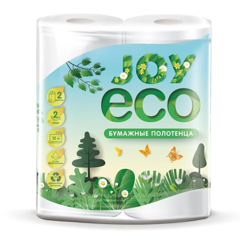 Полотенца бумажные JOY Eco белые двухслойные, 2 уп. 2 рул.