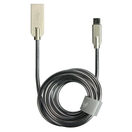 Кабель USB 2.0 A - micro USB 5pin (m-m), 1.2м, 2.1A, серебристый, метал. штекеры, метал. оплетка, OLMIO STEELY ПР038650