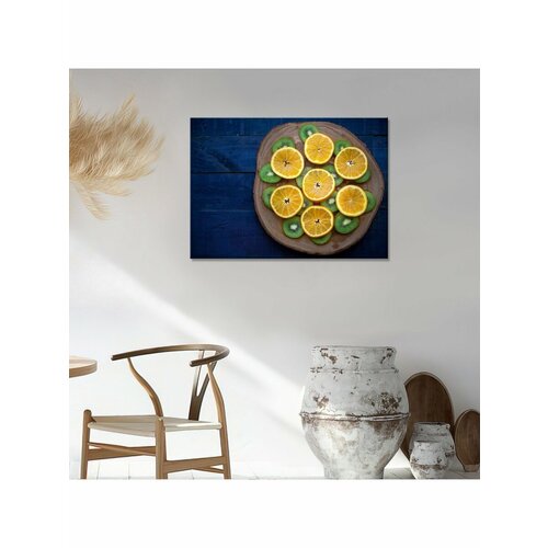 Картина на холсте с подрамником Апельсин и киви на столе 60х80
