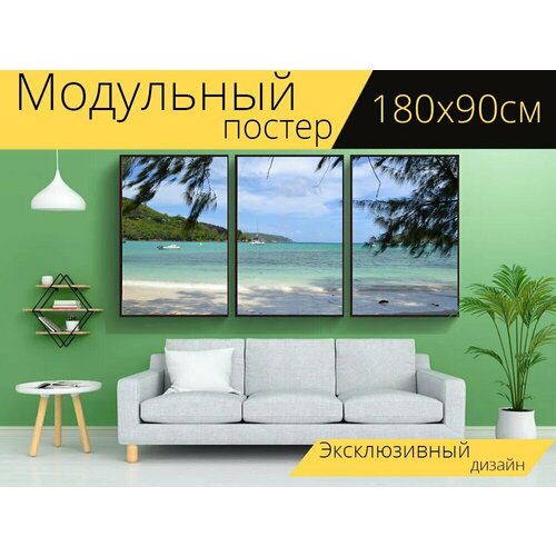Модульный постер "Сейшелы, виктория, океан" 180 x 90 см. для интерьера