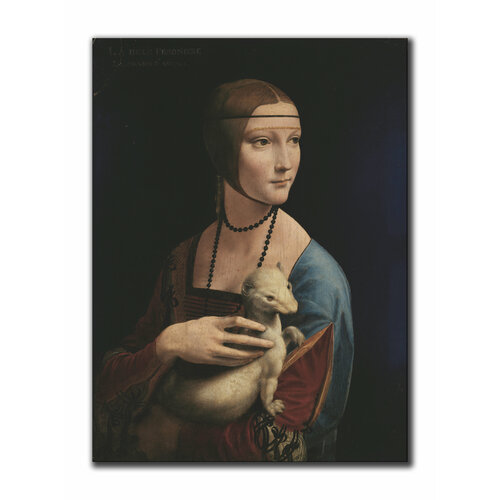 Картина для интерьера на холсте Леонардо да Винчи «Дама с горностаем» 50х67, холст натянут на подрамник