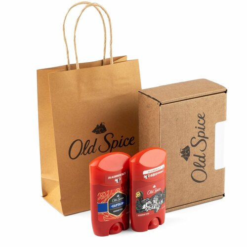 Подарочный набор для мужчин Old Spice. ("Captain " дезодорант-стик 50мл.+ "Wolfthorn" дезодорант-стик 50мл.) упакованы в крафтовую коробку+ подарочный пакет.