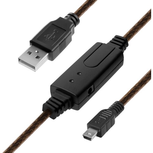 GCR Кабель активный 10.0m USB 2.0, AM/microB, черно-прозрачный, с усилителем сигнала, разъём для доп. питания, 28/24 AWG