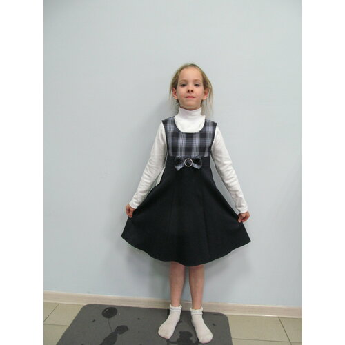 Школьное платье Классики, размер 30, серый, синий