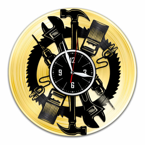 Автосервис - настенные часы из виниловой пластинки (с золотой подложкой)
