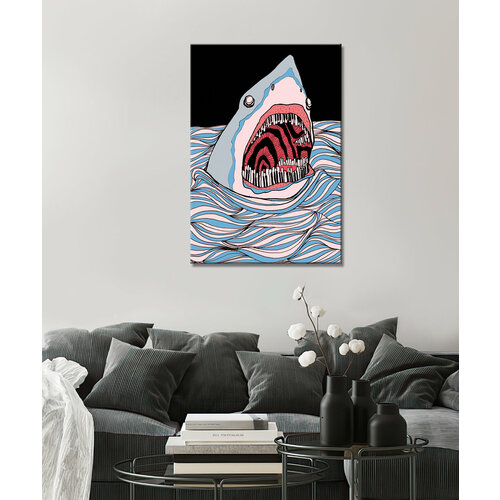 Картина - Акула, акула арт, акула рисунок, злая акула, пасть акулы (2) 40х60